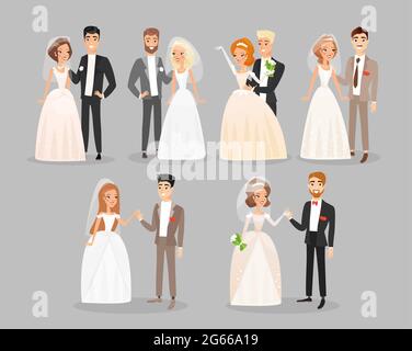 Cartoon wife and husband characters standing, cute loving couple ...