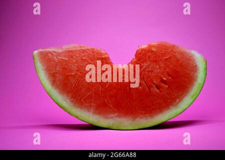 Fresh bitten watermelon slice isolated on white background Stock Photo ...