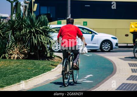 Seville Spain July 02, 2021 Police car patrolling in the streets of ...