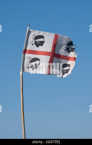 sardinian flag, white flag with red cross and four Moorish heads, Bosa ...