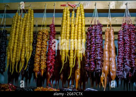 Colorful traditional homemade Georgian sweet dessert- churchkhela, made ...