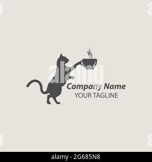 Funny cat cafe logo design template. Vector illustration.EPS10 Stock ...