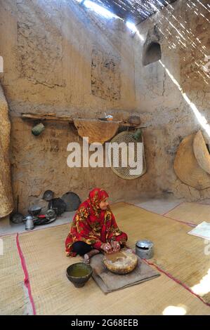 Interior of Bait Al Safah in Al Hamra, Oman, showing traditional Omani ...