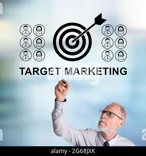 A businessman writing a Target Audience concept with a white pen on a ...