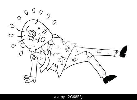 Cartoon boss man beaten, vector illustration. Colored and black ...