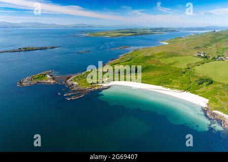 Aerial view form drone of Kilmory Beach on Kilmory Bay in Argyll & Bute ...