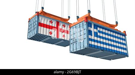 Cargo containers with Georgia and Greece national flag. 3D Rendering ...