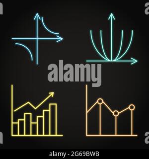 Math science icons set in flat style. Functions and curves, graphs and ...