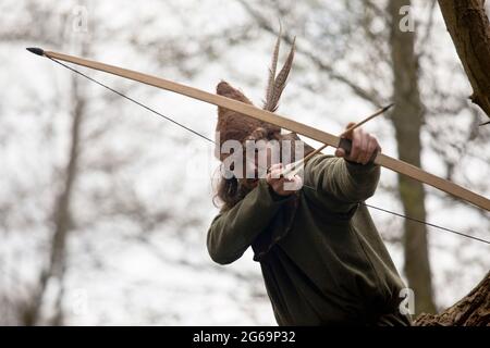 Interpretation of legendary English outlaw Robin Hood in Sherwood ...