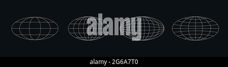 Set of retrofuturistic wireframe planets. Planet in cyberpunk 80s style. Vector illustration ...