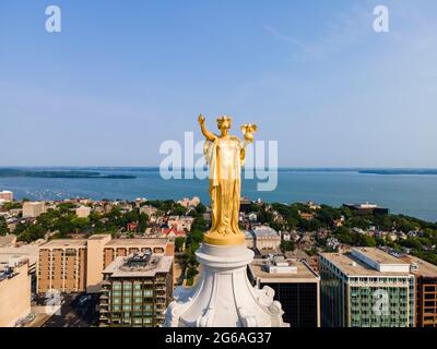 Photograph of the Forward statue on the top of Wisconsin's State ...