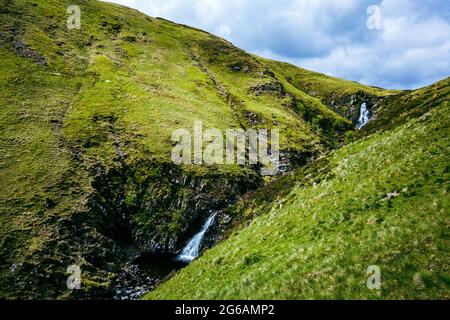 Aerial view of The Grey Mare's Tail, a waterfall near Moffat, Scotland ...
