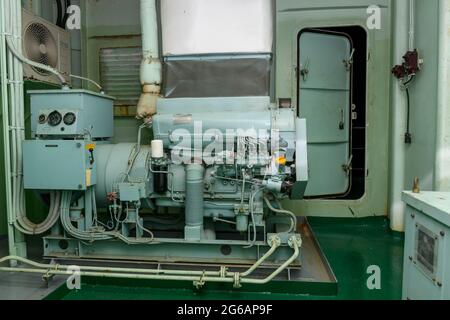 Emergency Diesel generator. Marine engine. Safety equipment Stock Photo ...