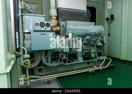 Emergency Diesel generator. Marine engine. Safety equipment Stock Photo ...