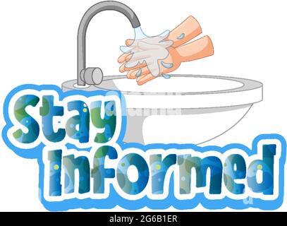 Stay Informed font in cartoon style with agirl wearing medical mask ...