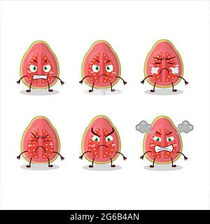 Cartoon character of slash of guava with various chef emoticons. Vector ...