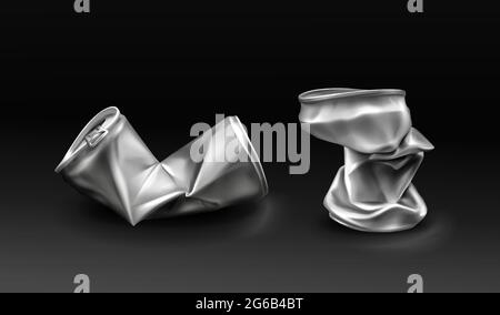 Bottle for drinks. Crumpled tin can vector. Aluminum cans in linear ...