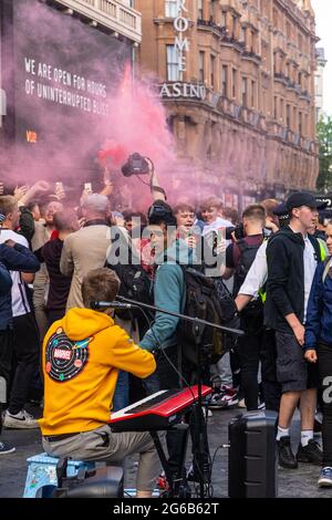 England fans partying in Leicester Square, central London, ahead of the ...