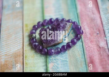 Amethyst druse bracelet purple natural stone jewelry. Photo of natural ...