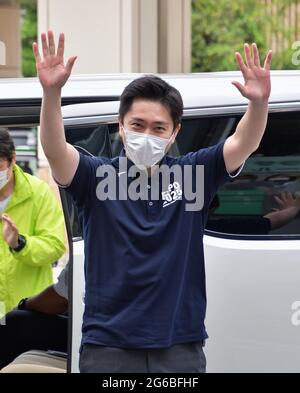 Osaka governor Hirofumi Yoshimura attends a ceremony to start issuing ...
