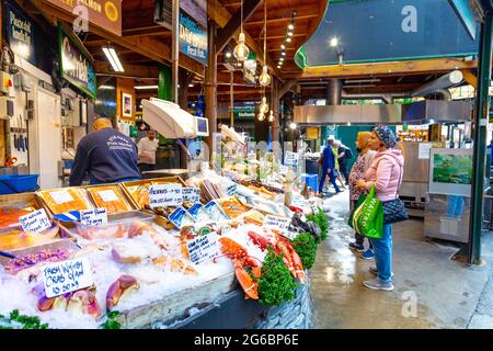 Seafood and fish at Furness Fish Markets stall at Borough Market ...