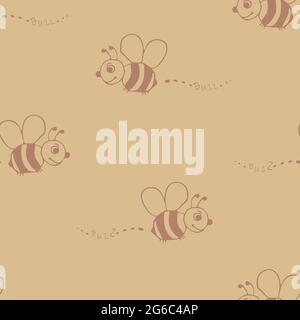 Seamless background with cute bees. Bumblebee, repeating continuous pattern. Vector pattern for ...