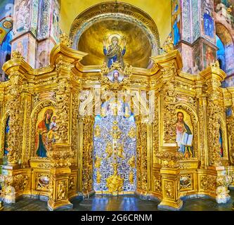 Byzantine ceiling and apse golden mosaics of the Virgin Mary, mother of ...