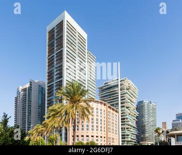 Beirut cityscape, modern skyline, facade of high rise buildings, Beirut ...