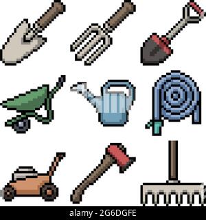 Gardening rake. Pixel icon. Isolated tool vector illustration Stock ...