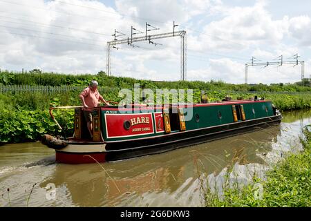 Narrowboat on the Oxford Canal alongside the West Coast Main Line ...