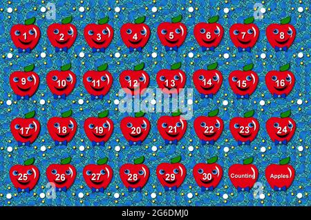 Happy apples have numbers from one to thirty. Teachers can use apples ...