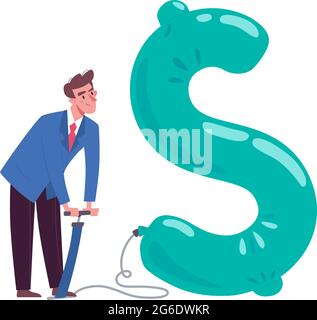 Inflation concept with dollar balloon and pump 2D cartoon object Stock ...