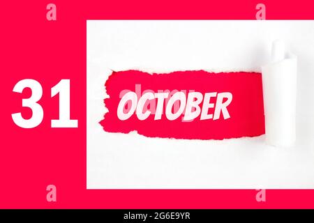 Date 31 October in a frame on the calendar, mockup, copy space ...