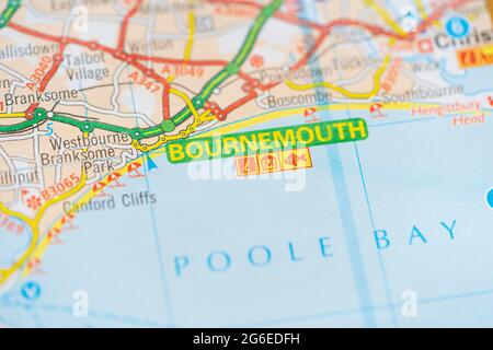 Bournemouth, United Kingdom atlas map town name - paint Stock Photo - Alamy