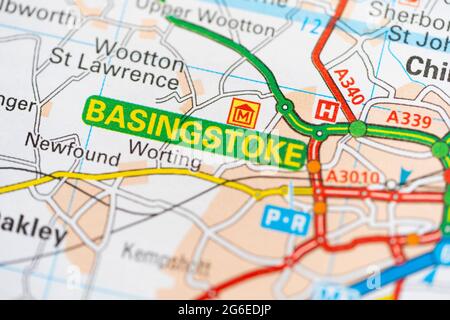 Basingstoke, United Kingdom atlas map town name - black and white Stock ...