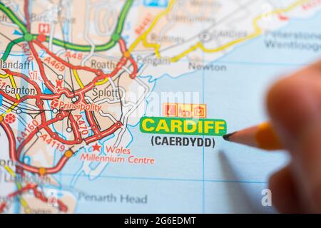 Road Map of Cardiff, Wales Stock Photo - Alamy