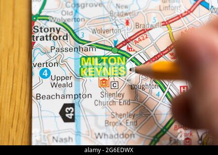 Road Map of Milton Keynes, England Stock Photo - Alamy