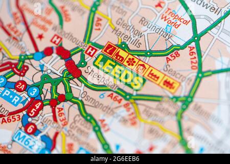 Road map of Yorkshire, England, showing the Harrogate and Wetherby area ...