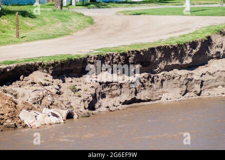 Jesus Maria town in Argentina. Damages caused by flooding of river Los ...