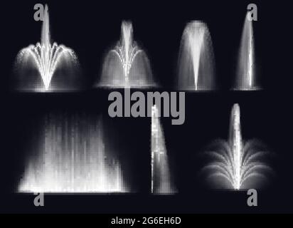 Vector illustration set of water geysers, fountains and spray eruption ...