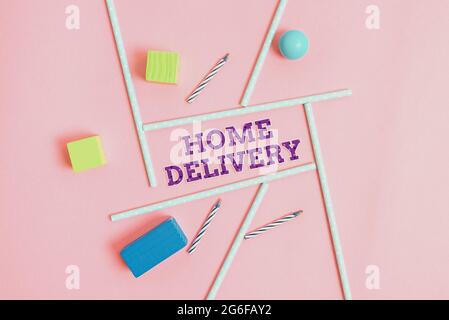 Handwriting text Home Delivery. Concept meaning All checkout items are ...