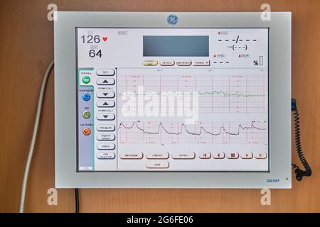 Woman in Active Labour with CTG machine Stock Photo - Alamy