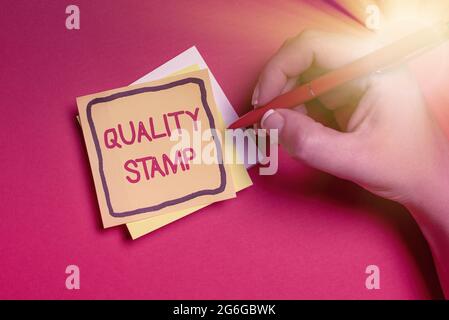 Writing displaying text Quality Stamp, Business showcase Seal of ...