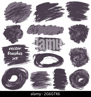 Collection of black bicolor paint, ink brush strokes, brushes, blots ...