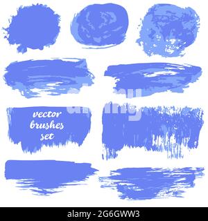 Collection of blue bicolor paint, ink brush strokes, brushes, blots ...