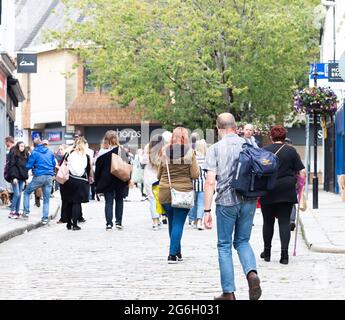 Truro, UK. 6th July, 2021. People enjoy the sunshine in Truro, Cornwall ...