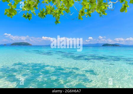 Tropical paradise beach of beautiful Nyaung Oo Phee island on sunny day ...