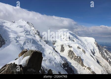 Mont Blanc from the Aiguille Du Midi above Chamonix, France, with ...