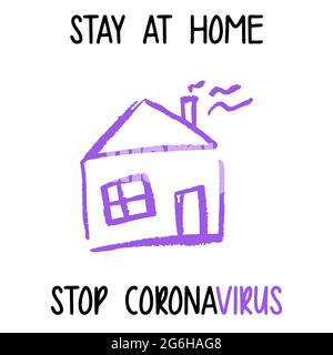 Children's drawing with wax crayons. Coronavirus pandemic self ...