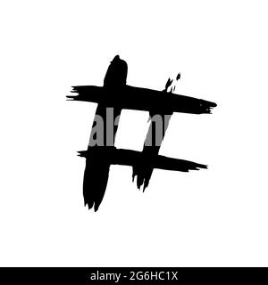 Hashtag icon. Hand drawing paint, brush drawing. Isolated on a white ...